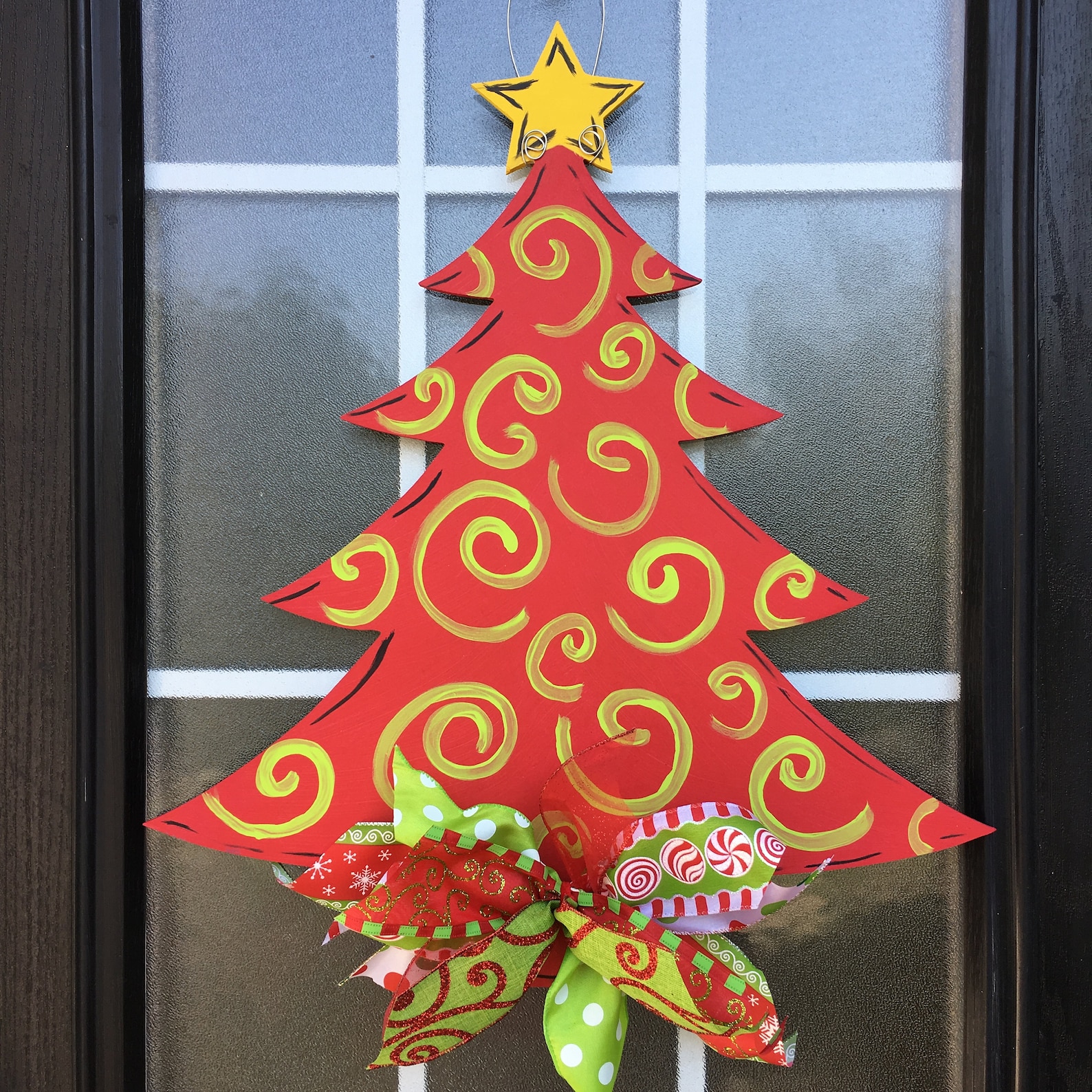 Christmas Tree Door Hanger, Painted Christmas Tree Door Hanger, Winter ...
