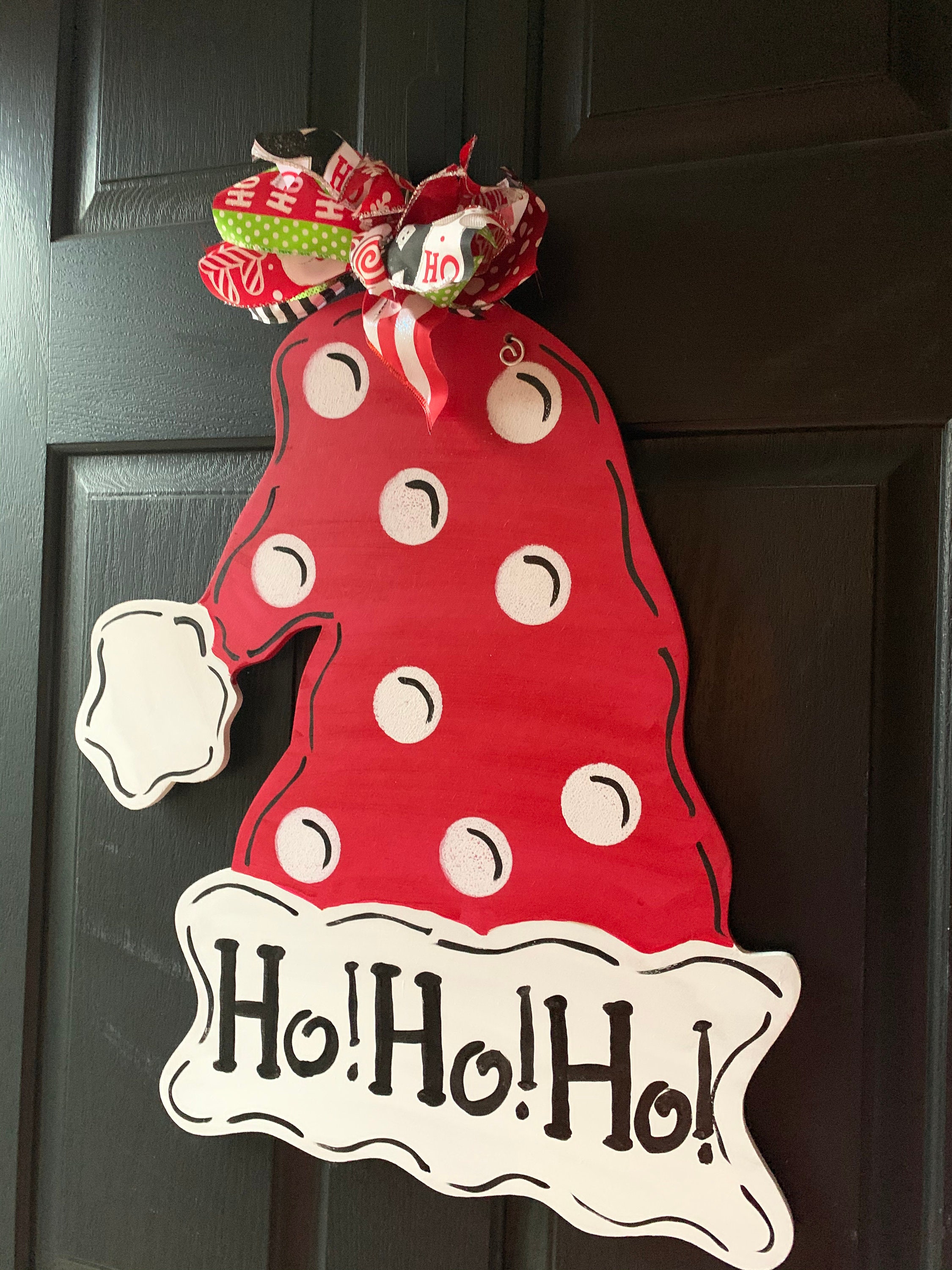 Santa Hat Door Hanger Painted Wood Santa Hat Polka Dot Elf | Etsy