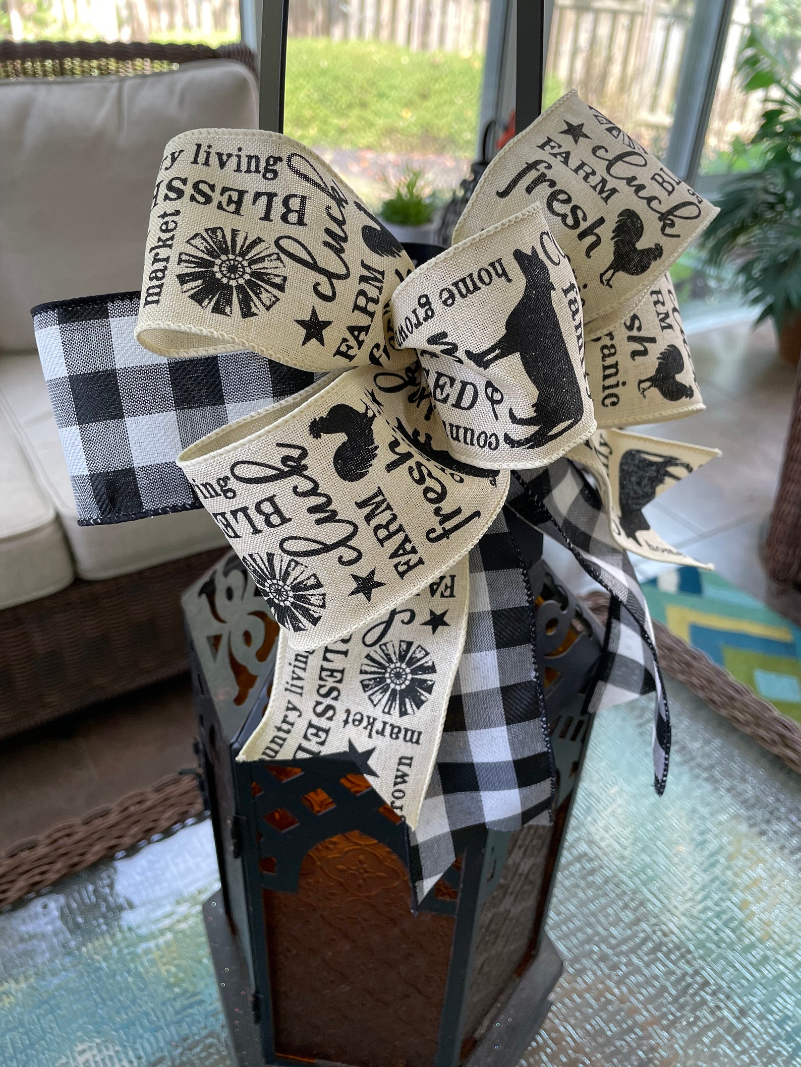 Farmhouse Bow Buffalo Check and Barnyard Animal Ribbon for - Etsy