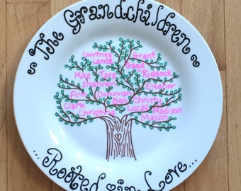 Family Tree Plate: Personalized Grandparent Plate, Family Name Plate ...