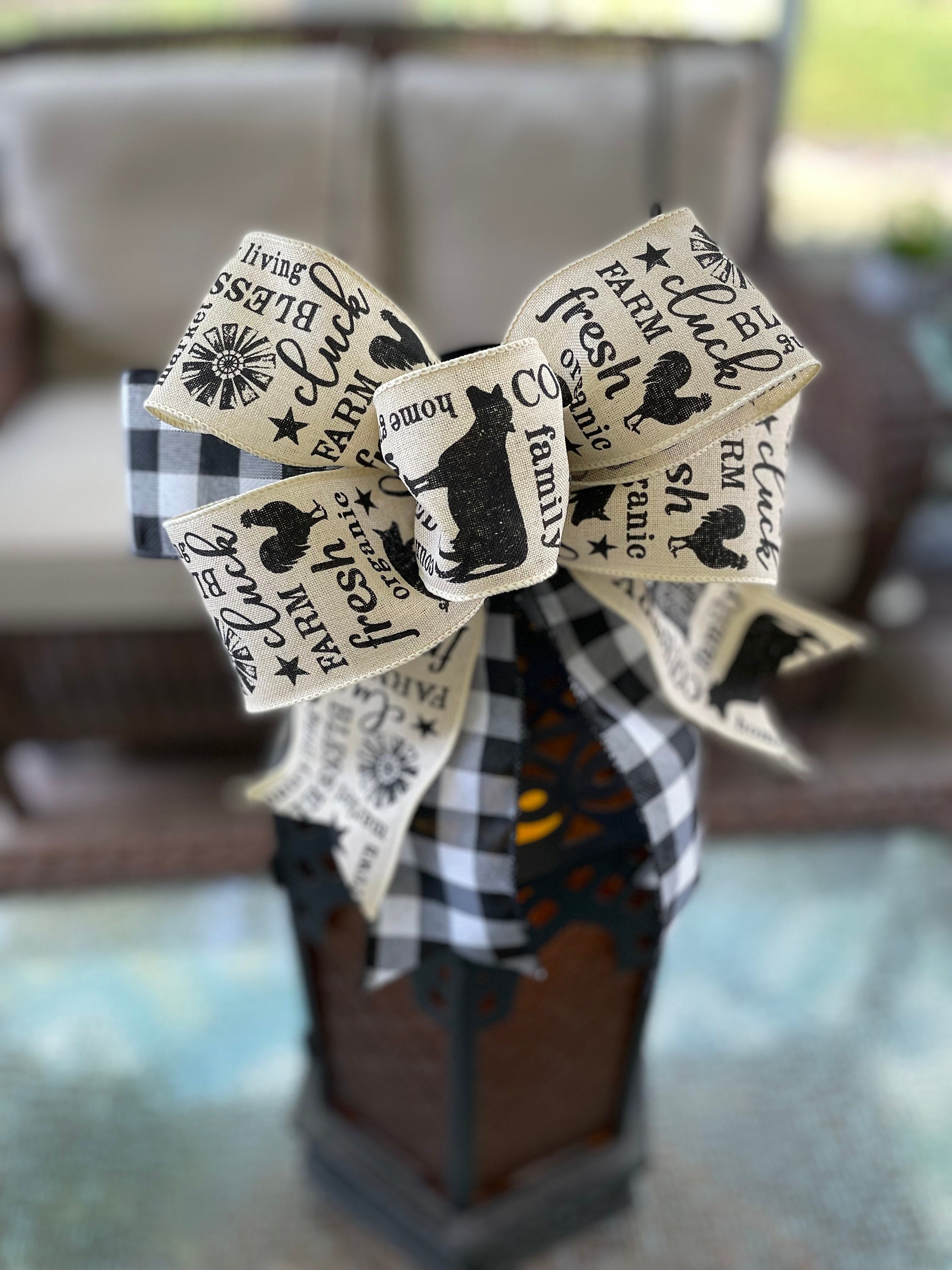 Farmhouse Bow Buffalo Check and Barnyard Animal Ribbon for - Etsy