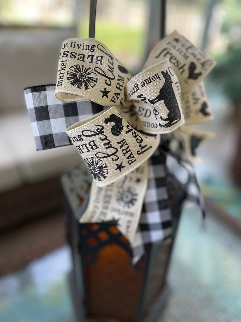 Farmhouse Bow Buffalo Check and Barnyard Animal Ribbon for - Etsy