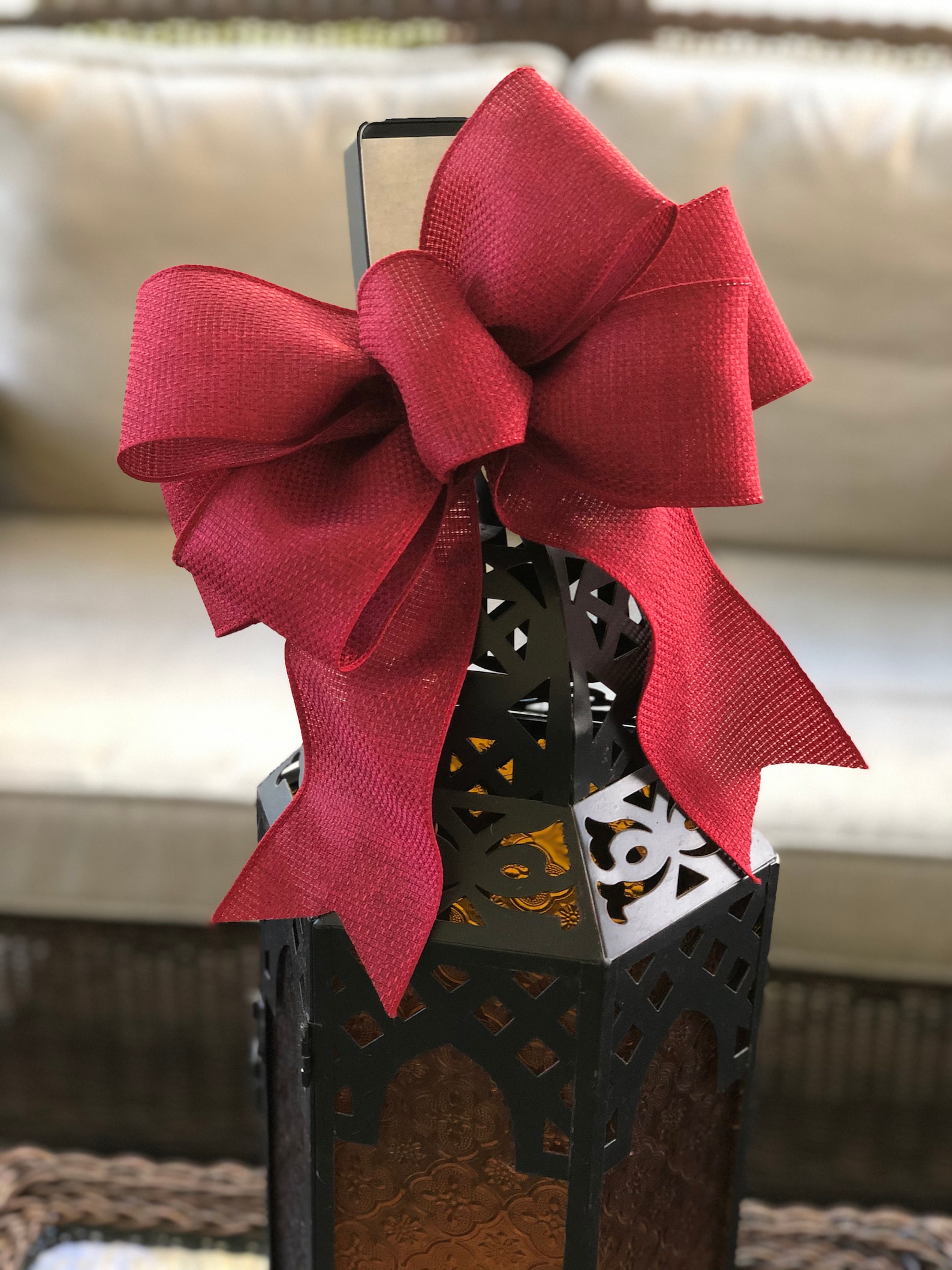 Basic Burgundy Christmas Bow Solid Red Bow Burgundy Burlap | Etsy
