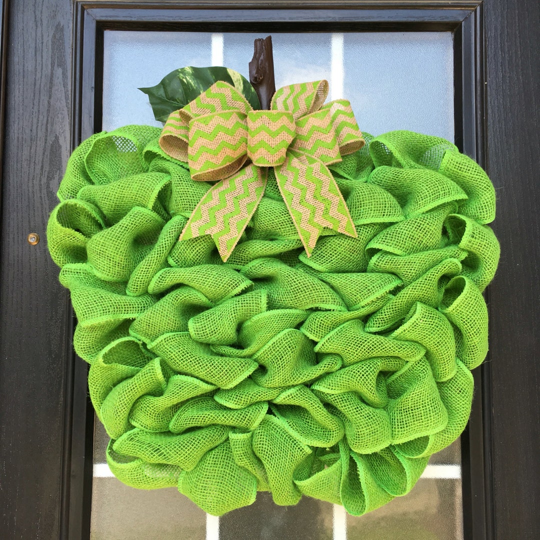 Burlap Apple Wreath, Granny Smith Green Apple Door Hanger Made With ...