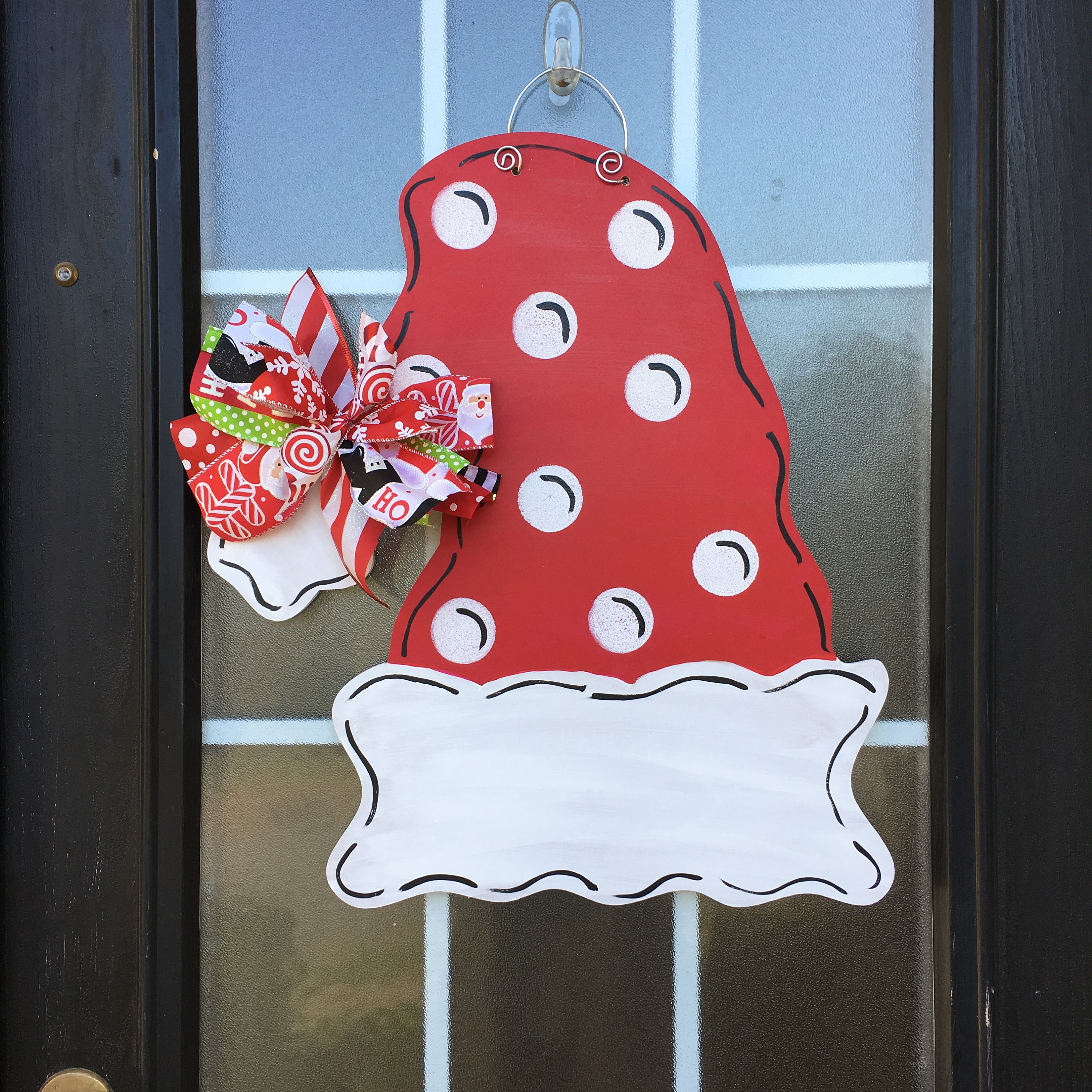 Santa Hat Door Hanger Painted Wood Santa Hat Polka Dot Elf | Etsy