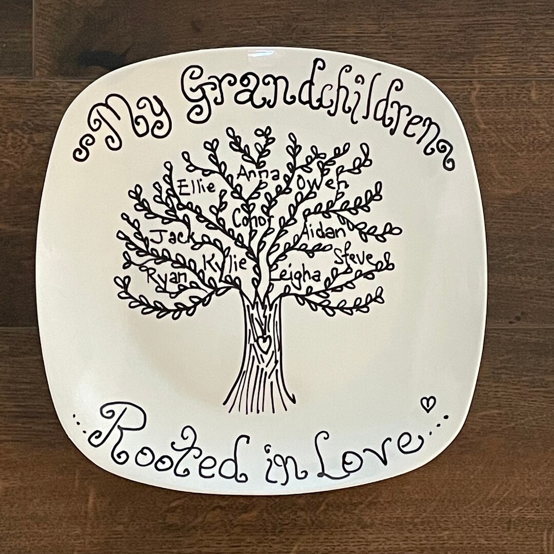 Family Tree Plate: Personalized Grandparent Plate, Family Name Plate ...