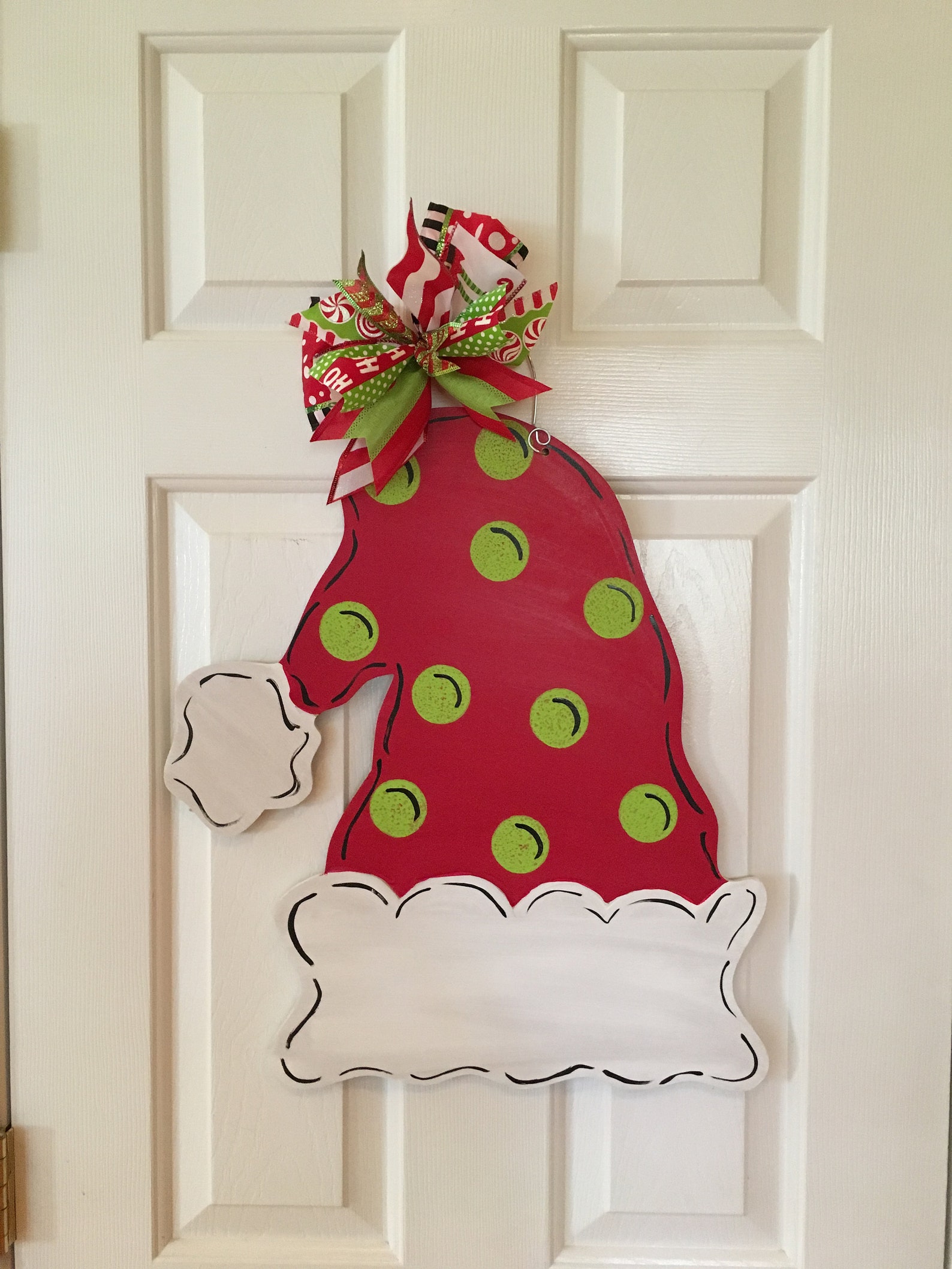 Santa Hat Door Hanger Painted Wood Santa Hat Polka Dot Elf - Etsy