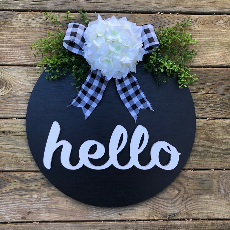 Farmhouse hello Wood Door Hanger Painted Wood | Etsy