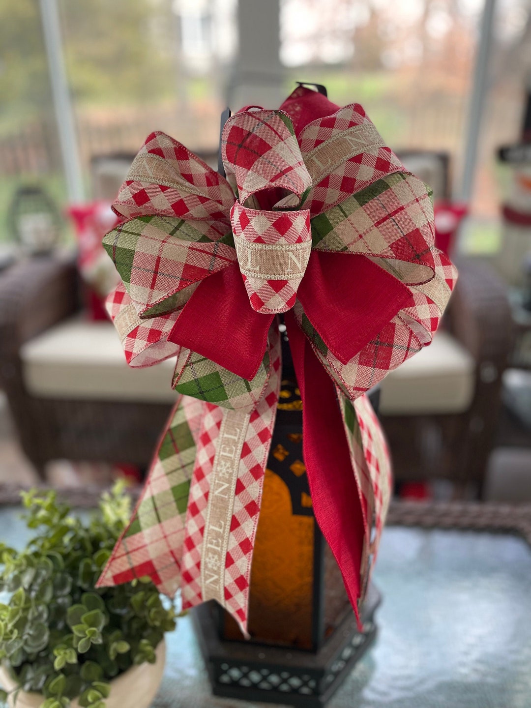 Farmhouse Christmas Wreath Bow: Farmhouse Tree Topper Bow, Christmas ...