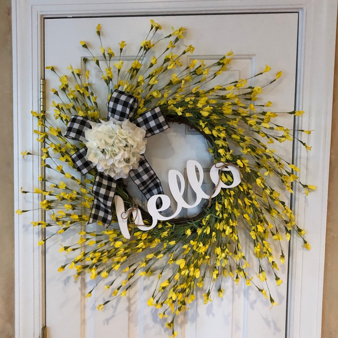 Farmhouse Spring Wreath: Spring Floral Wreath, Yellow Forsythia ...