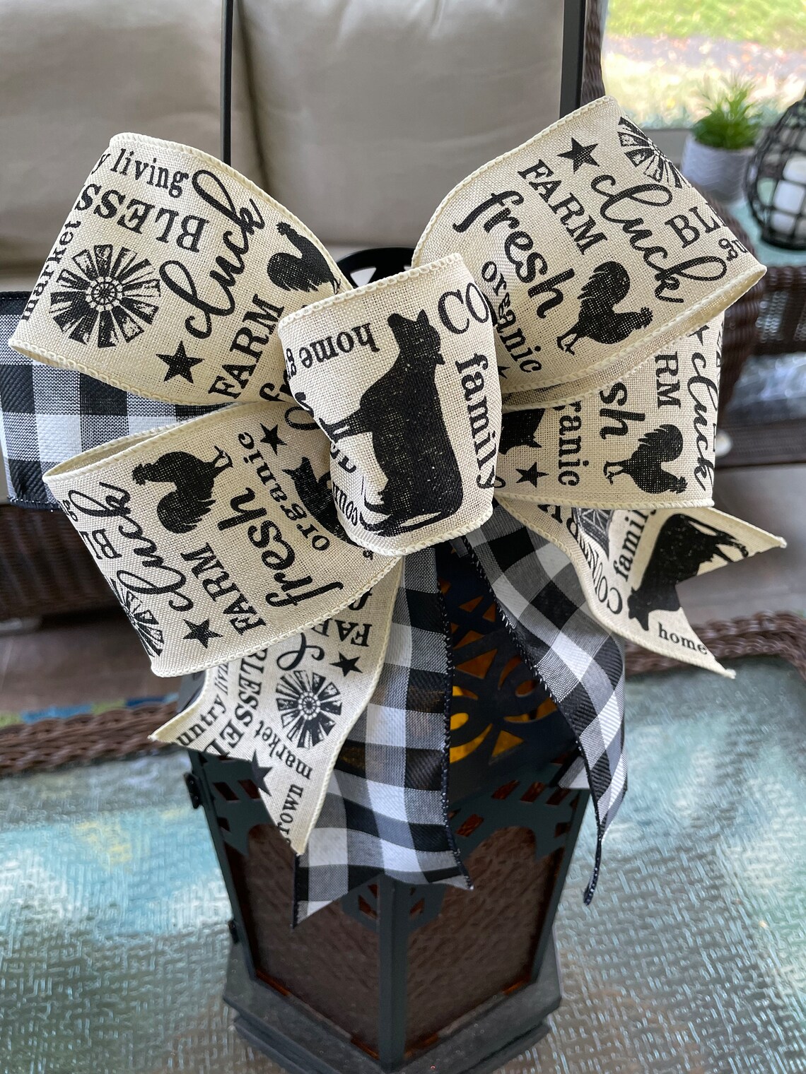 Farmhouse Bow Buffalo Check and Barnyard Animal Ribbon for - Etsy
