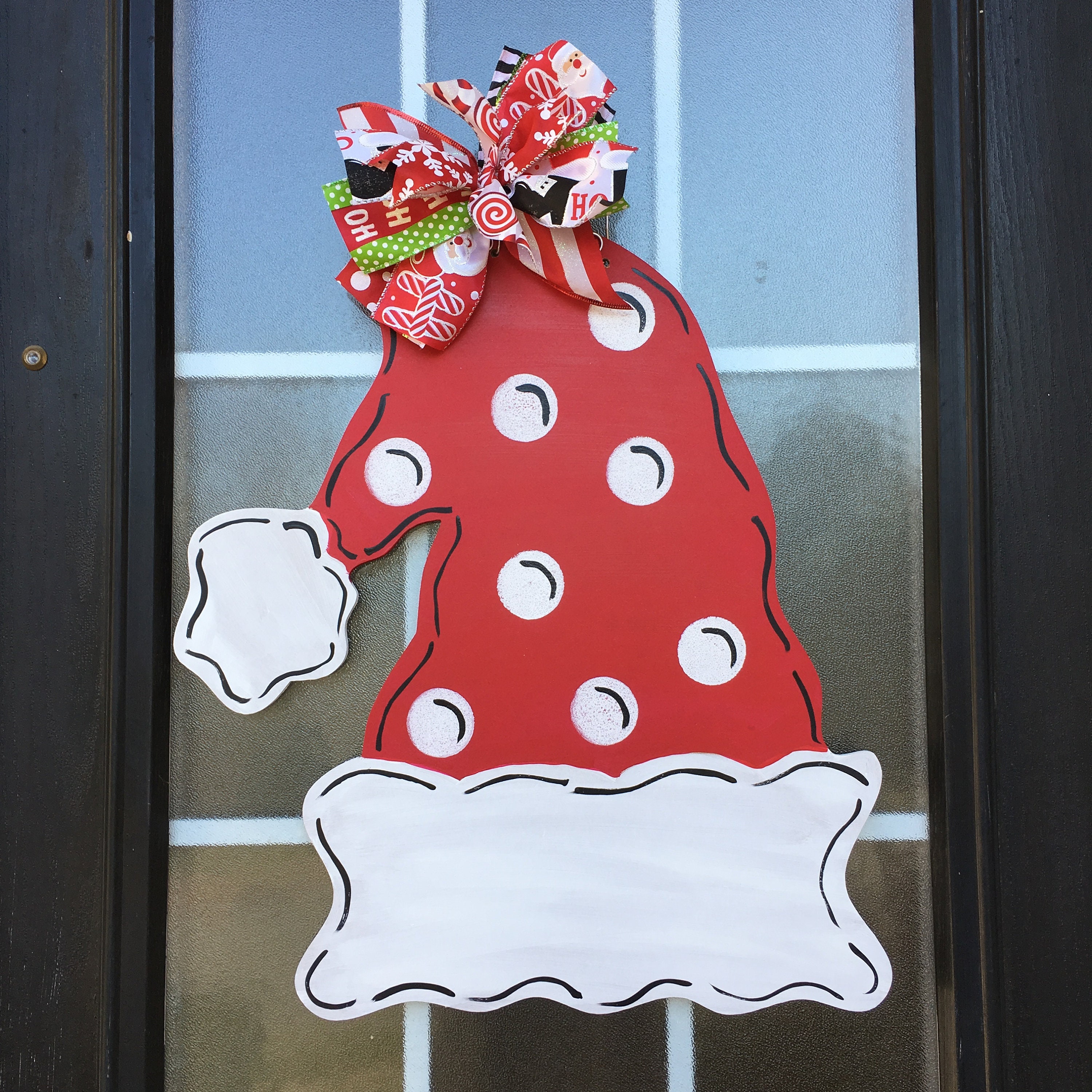 Santa Hat Door Hanger Painted Wood Santa Hat Polka Dot Elf | Etsy