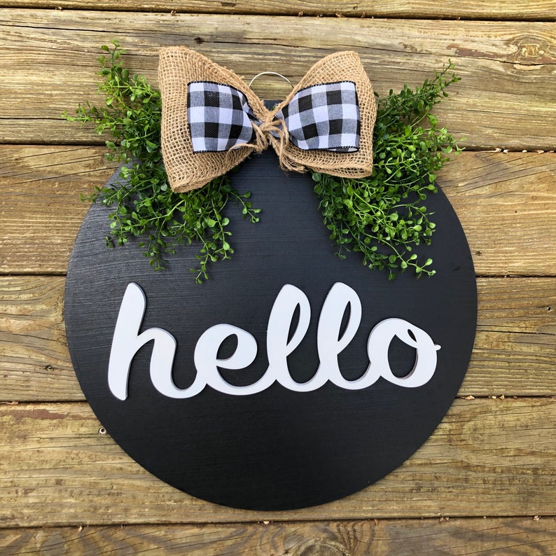 Farmhouse hello Wood Door Hanger Painted Wood - Etsy