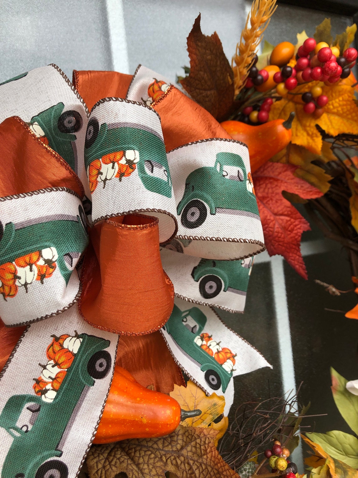 Truck Themed Fall Wreath, Fall Floral Wreath, Door Decor, Harvest ...