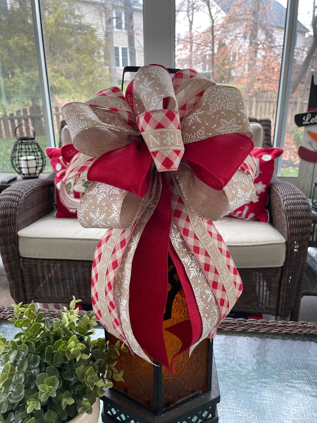 Farmhouse Christmas Wreath Bow: Farmhouse Tree Topper Bow, Christmas ...