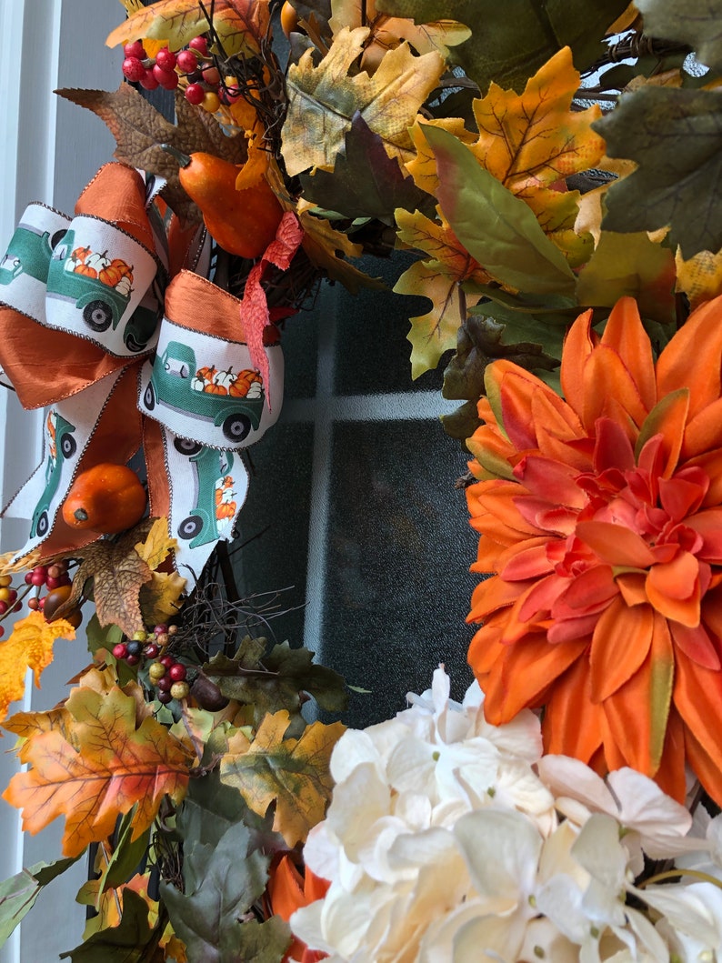 Truck Themed Fall Wreath, Fall Floral Wreath, Door Decor, Harvest ...