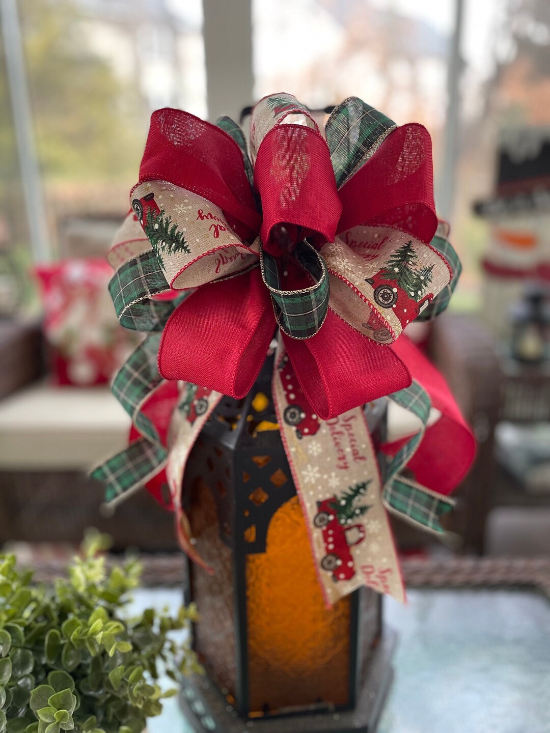 Farmhouse Christmas Wreath Bow: Farmhouse Tree Topper Bow, Christmas ...