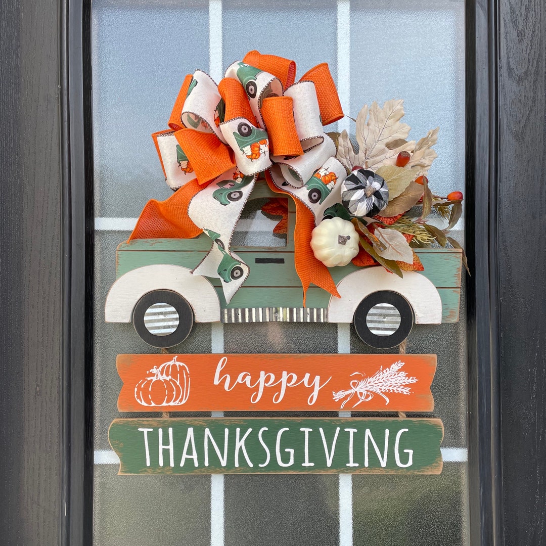 Fall Door Hanger: Pick-up Truck Thanksgiving Door Sign, Fall Sign ...