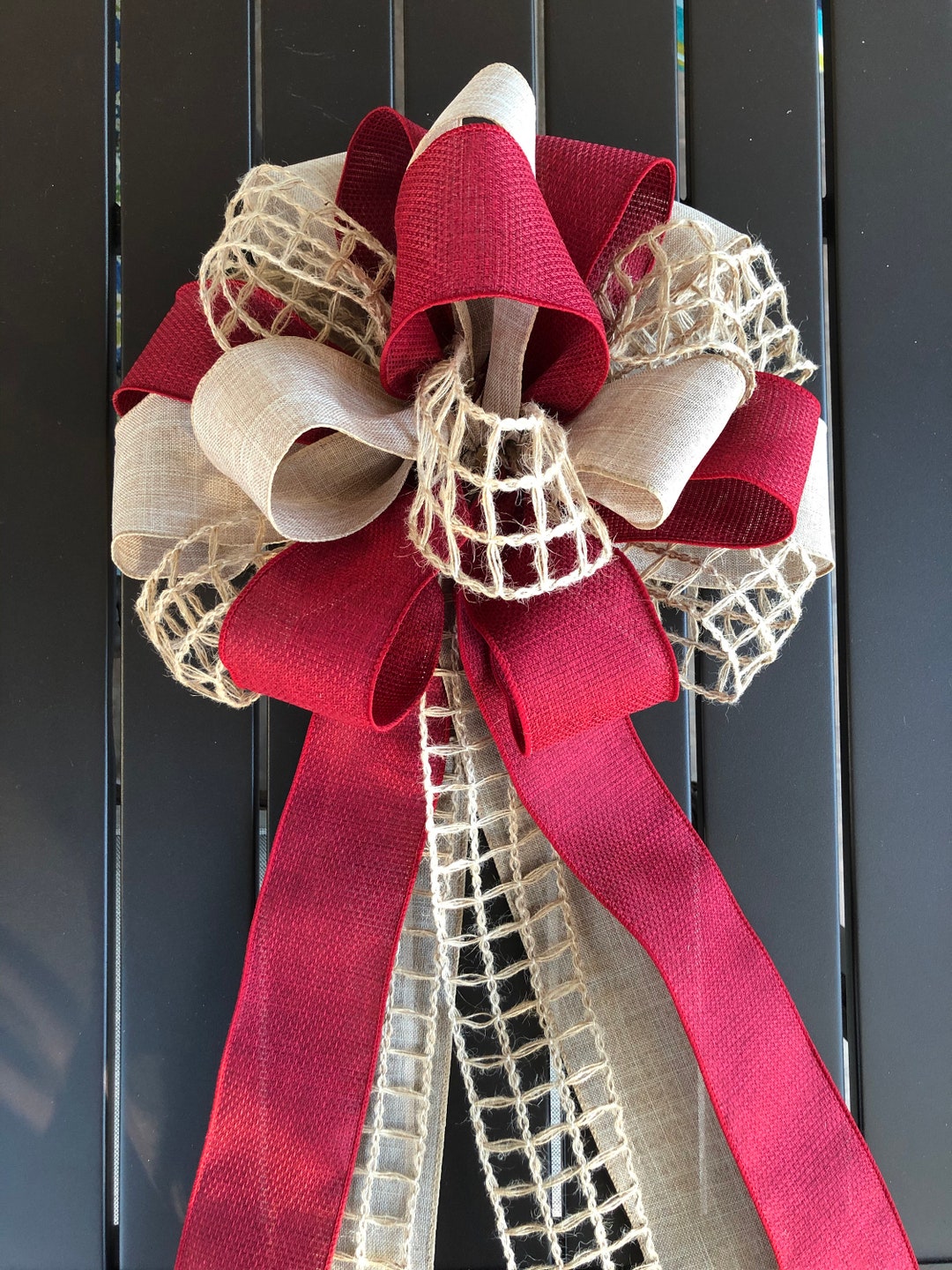 Tree Topper Bow, Large Farmhouse Christmas Bow for Christmas Tree or ...