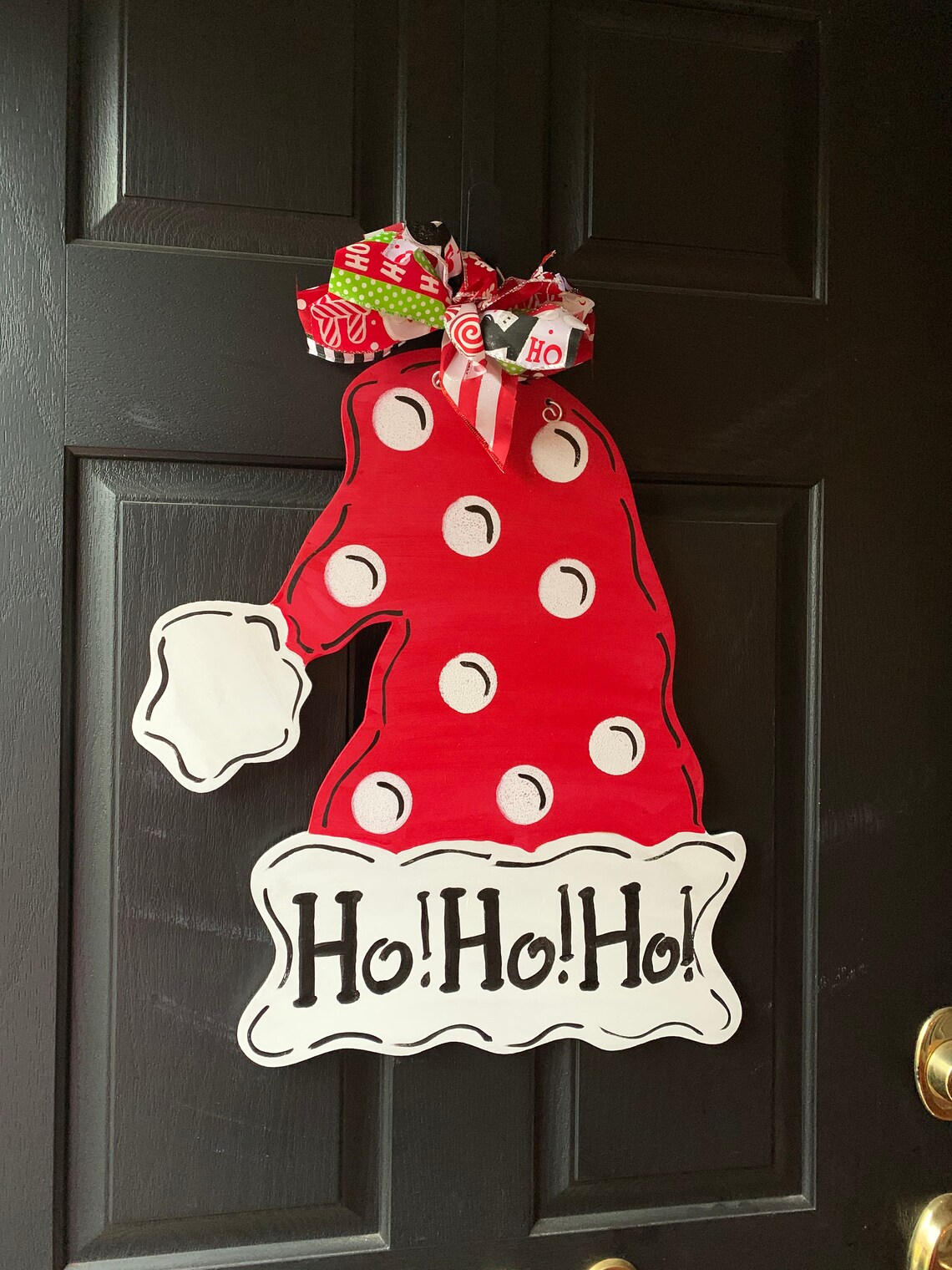 Santa Hat Door Hanger Painted Wood Santa Hat Polka Dot Elf | Etsy