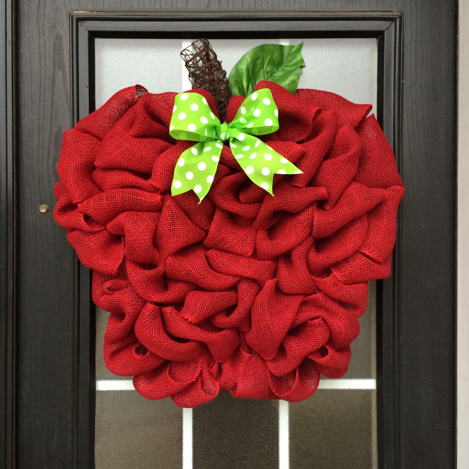 Burlap Apple Wreath, Red Apple Door Hanger Made With Looped Burlap ...