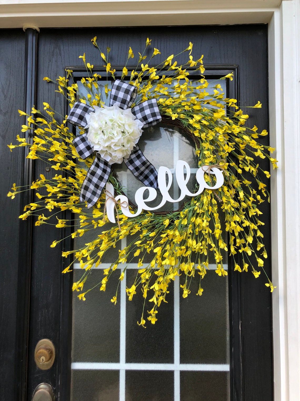 Farmhouse Spring Wreath: Spring Floral Wreath, Yellow Forsythia ...