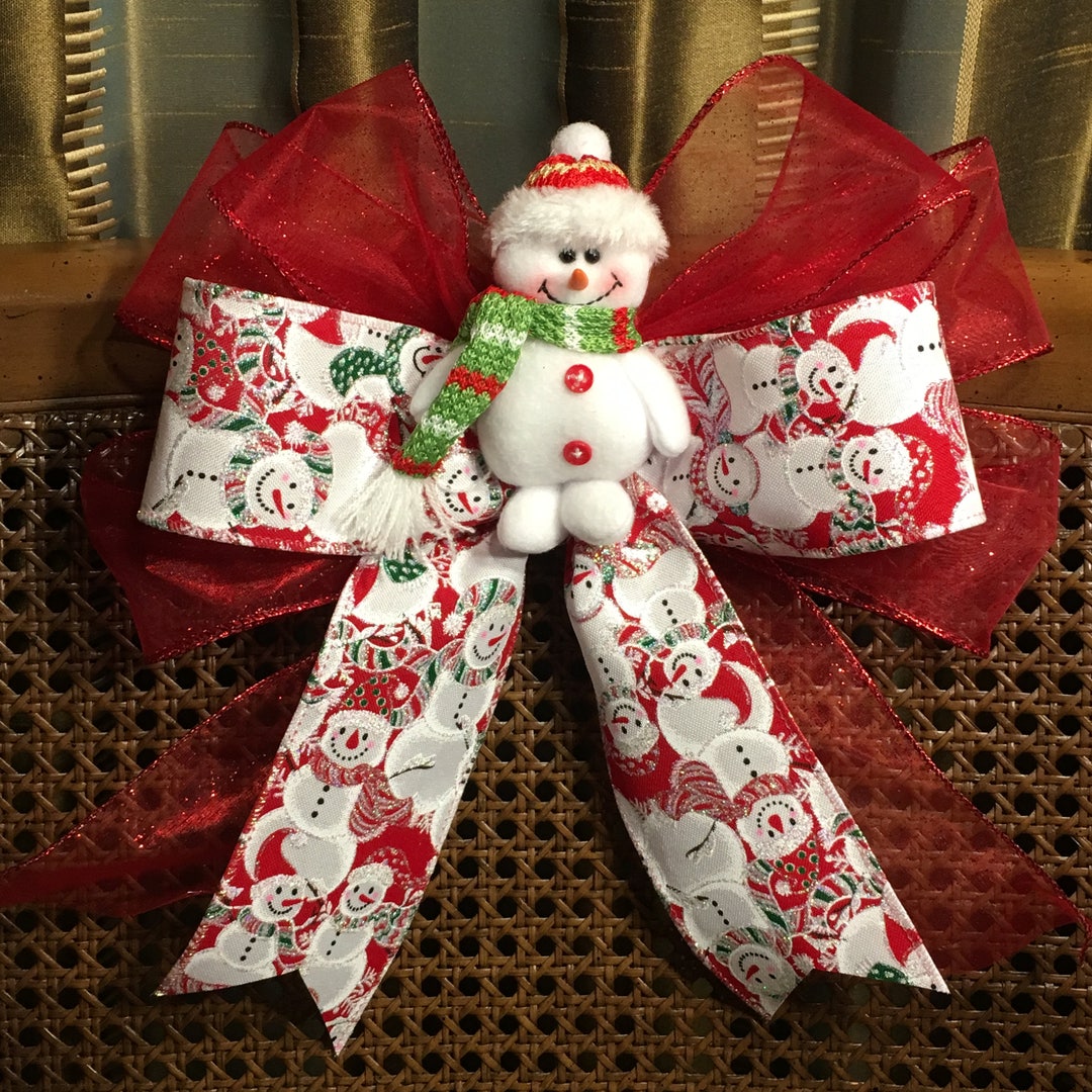 Snowman Bow, Christmas Bow, Holiday Bow, Wreath Bow, Christmas Wreath ...