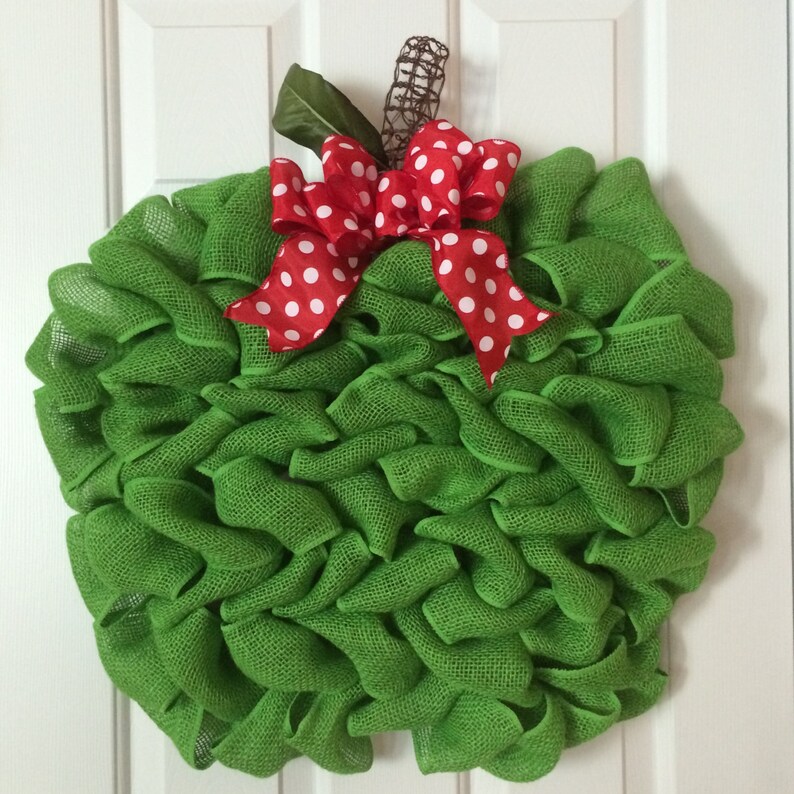 Burlap Apple Wreath, Granny Smith Green Apple Door Hanger Made With ...