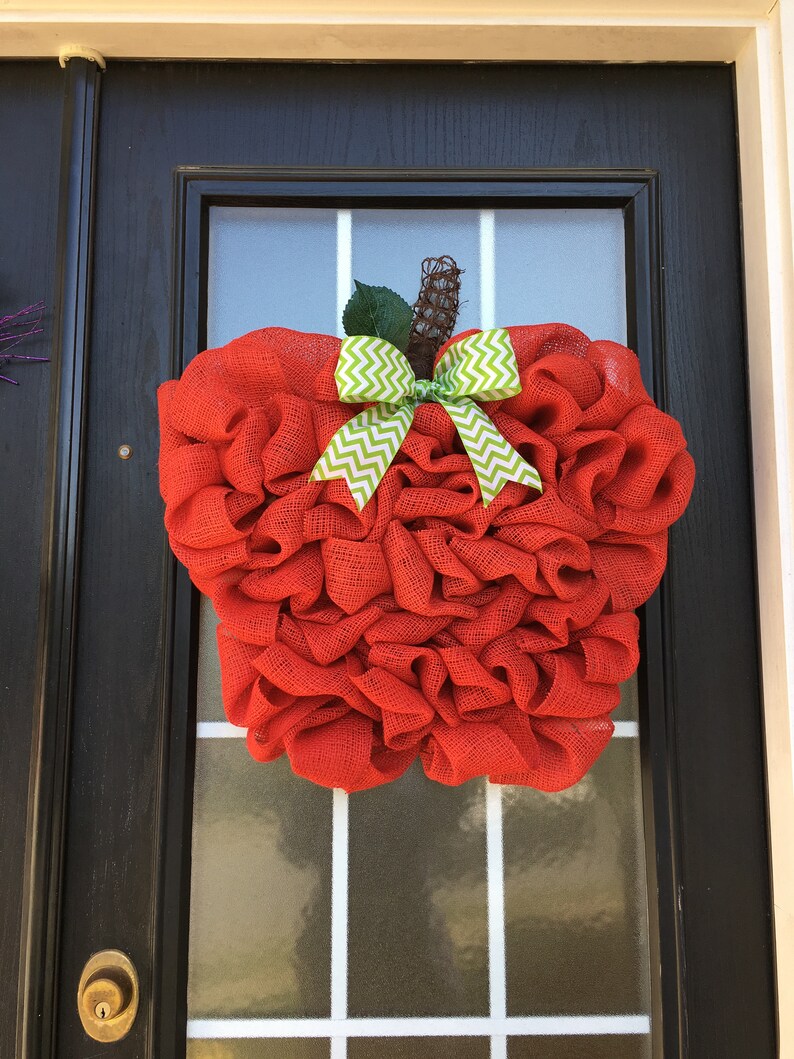 Burlap Apple Wreath, Red Apple Door Hanger Made With Looped Burlap ...
