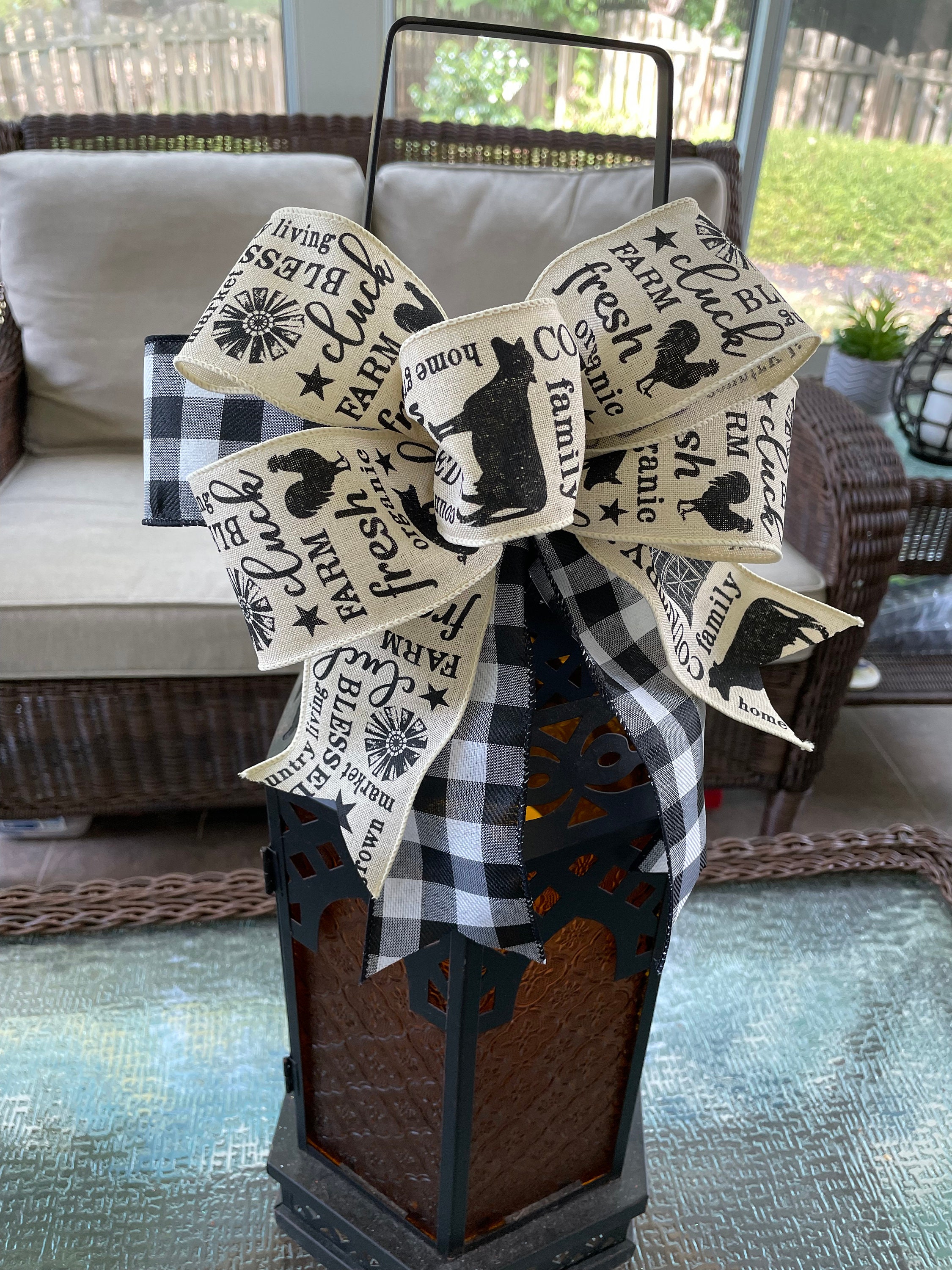Farmhouse Bow Buffalo Check and Barnyard Animal Ribbon for - Etsy