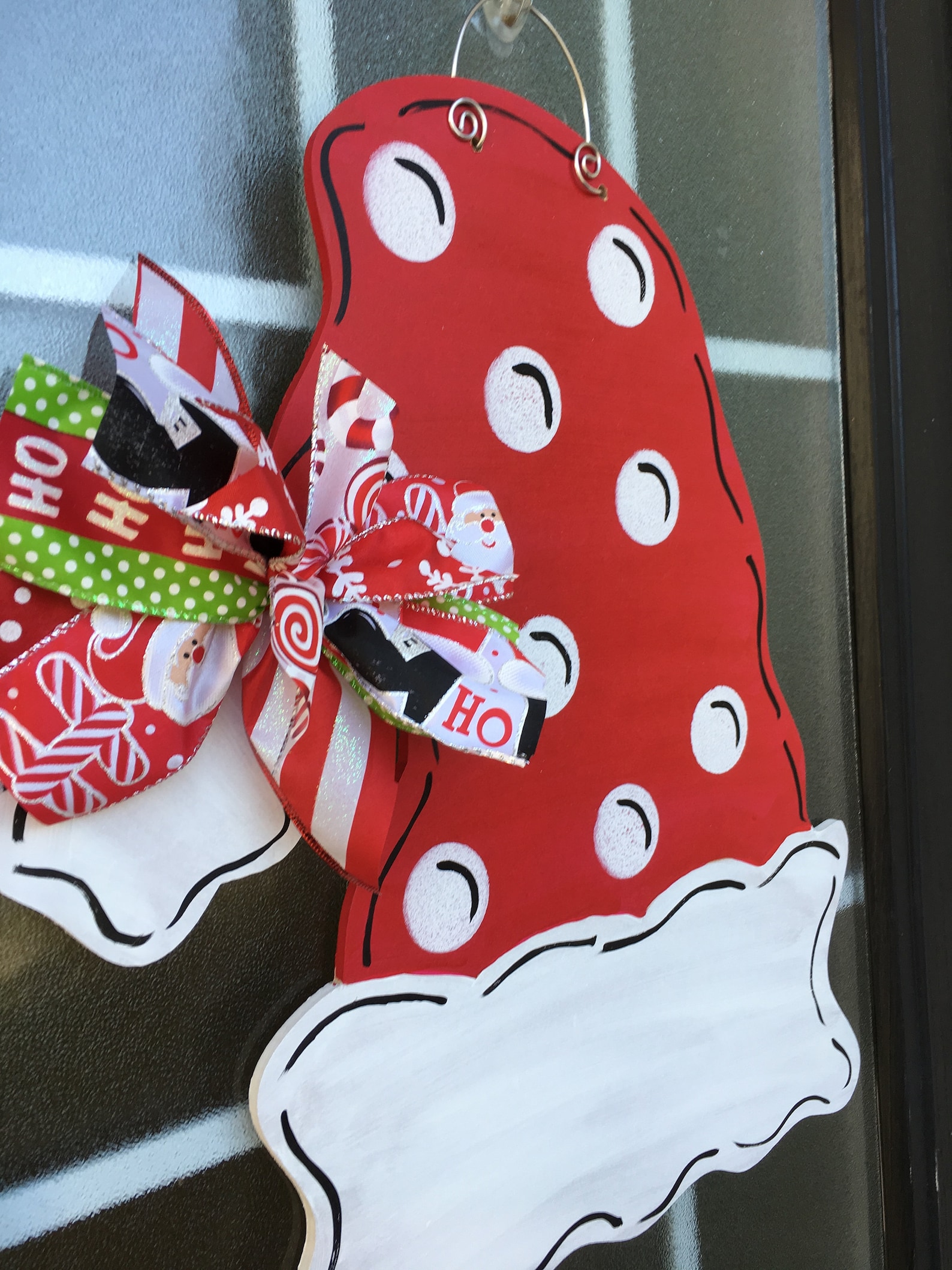 Santa Hat Door Hanger Painted Wood Santa Hat Polka Dot Elf - Etsy