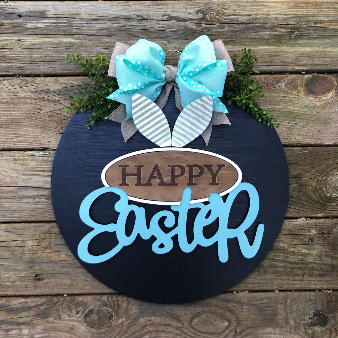 Farmhouse happy Easter Wood Door Hanger, Painted Wood Door Sign, Wood ...