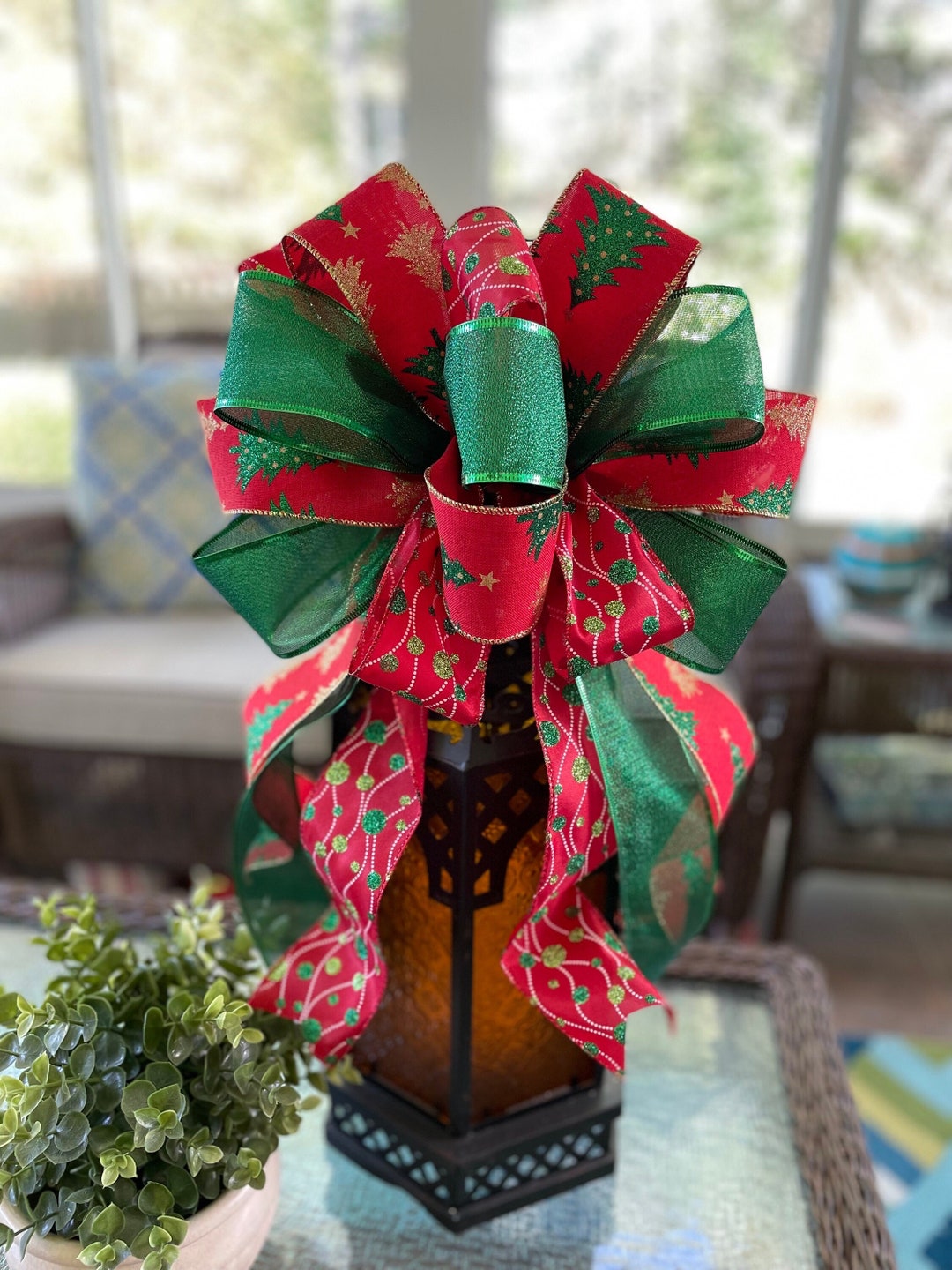 Tree Topper Bow, Large Elegant Christmas Bow for Christmas Tree or Lamp ...