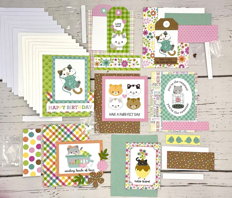 Cat Lovers Kit #2- All Occasions Card Making Kit- 7 Card DIY Kit- All ...