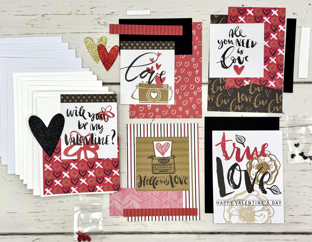 Valentine's Card Making Kit- 5 Card DIY Kit- All Ages Card Kit- Make ...
