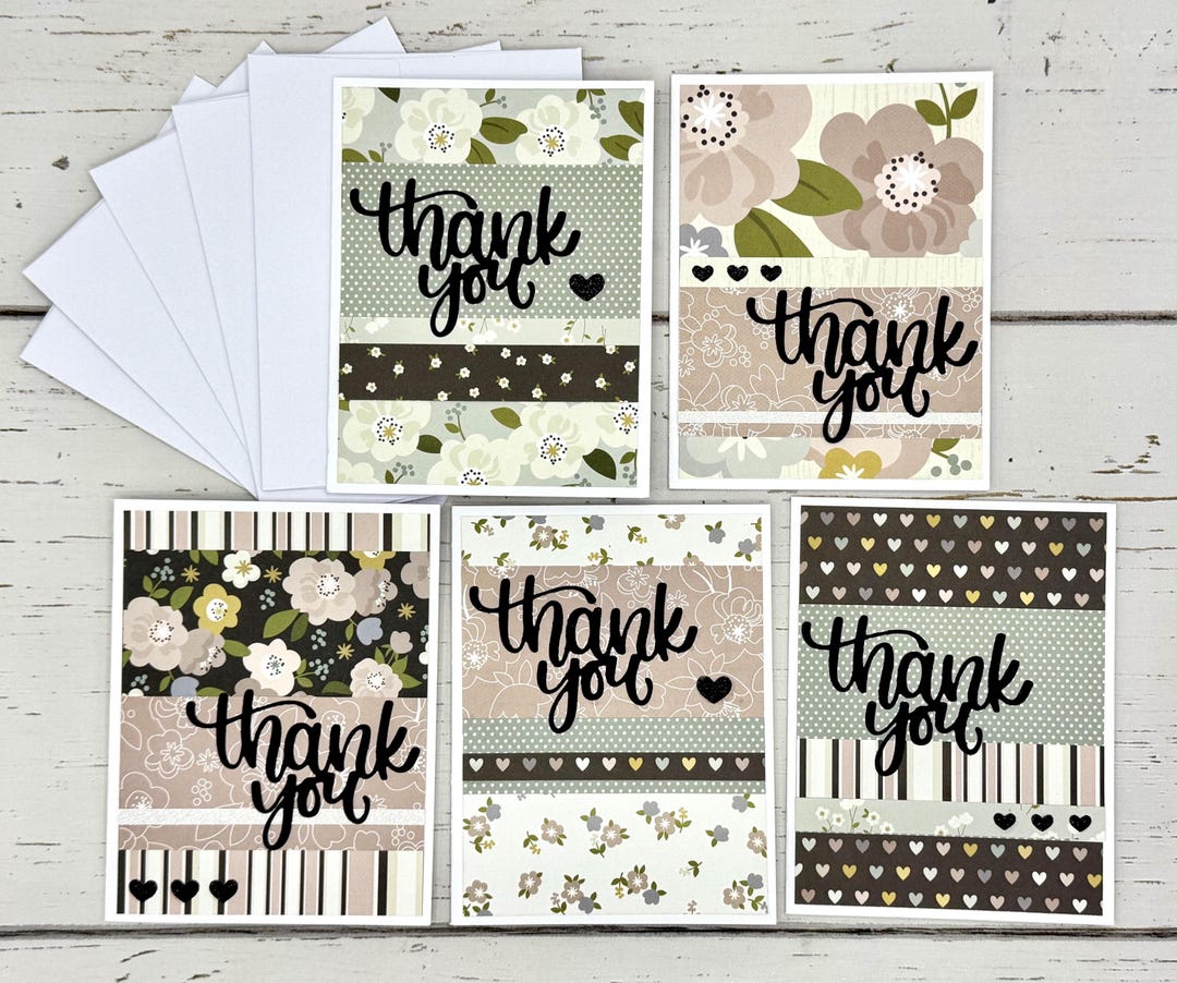 Thank You Card Assortment- 5 Handmade Cards- COMPLETED Set of 5 Thank ...