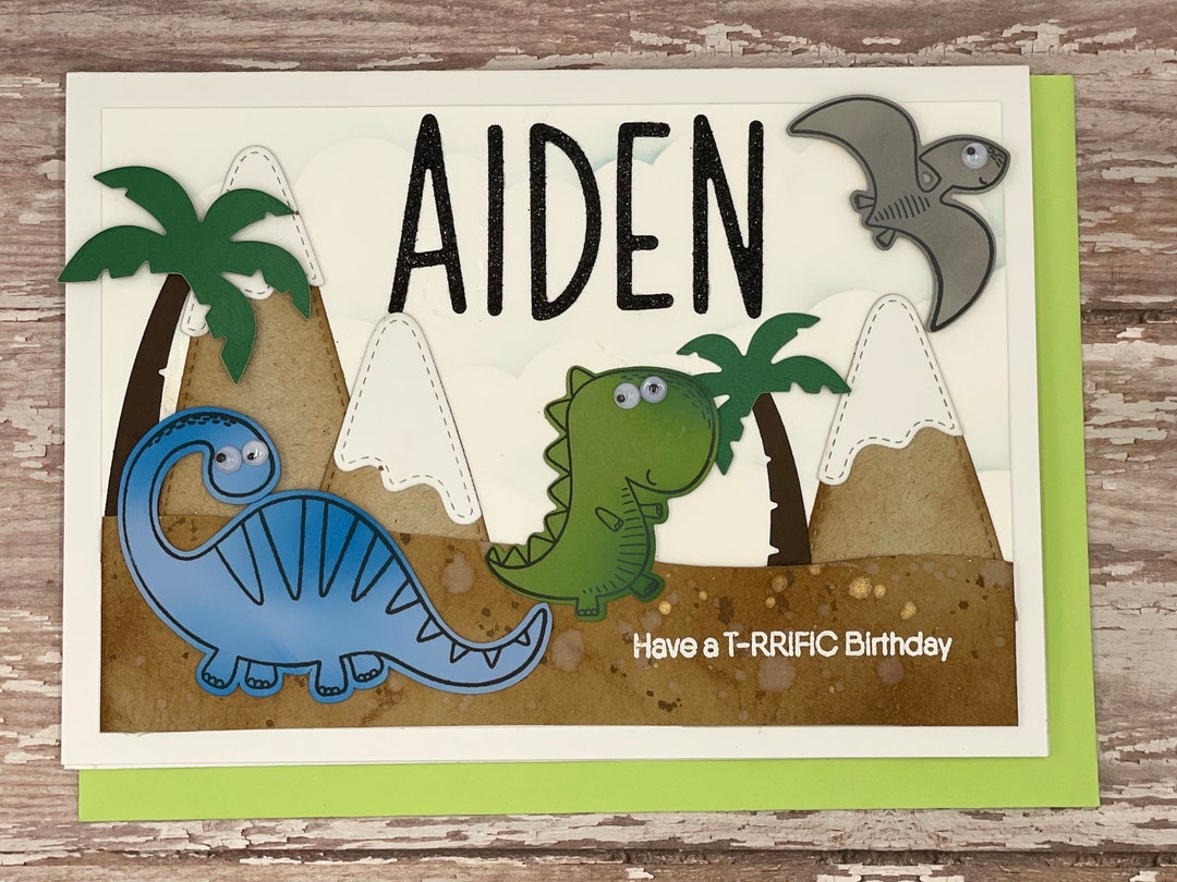 Dinosaurs Handmade Birthday Card Personalized 5x7 Birthday Card ...