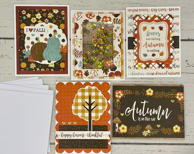 Fall Card Pack- Assortment of 5 Handmade Autumn Cards- Set of ...