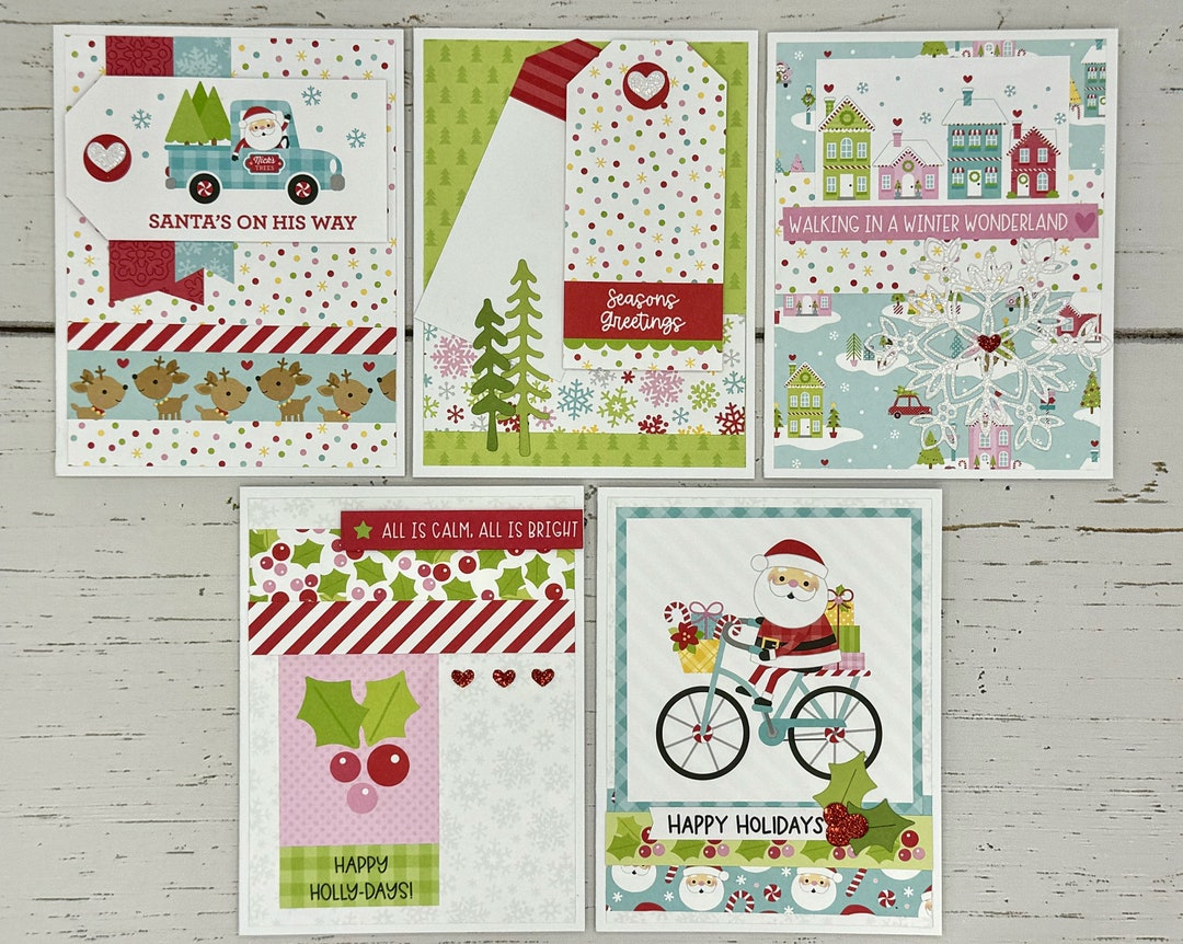 Christmas Card Pack Assortment of 5 COMPLETED Handmade Holiday Cards ...
