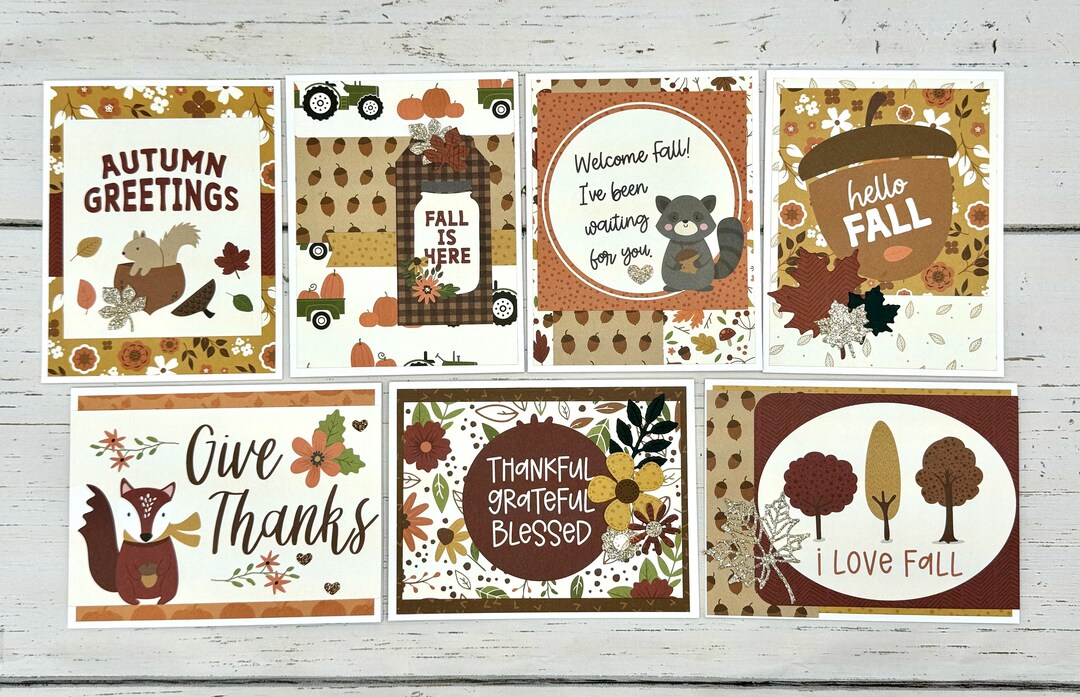 Fall Card Pack- Assortment of 7 COMPLETED Handmade Autumn Cards- Set of ...