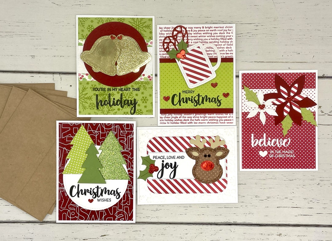 Christmas Card Pack- Assortment of 5 Handmade Holiday Cards- Set of ...