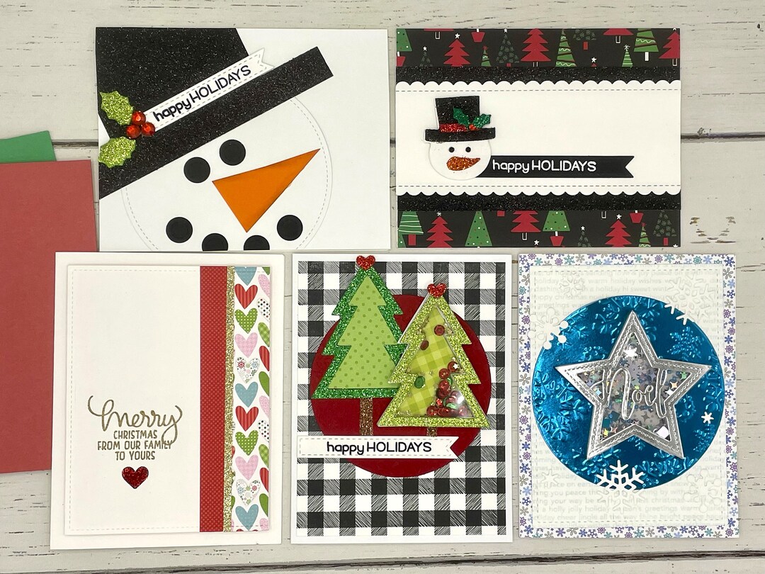 Christmas Card Pack Assortment of 5 Handmade Holiday Cards 2 - Etsy