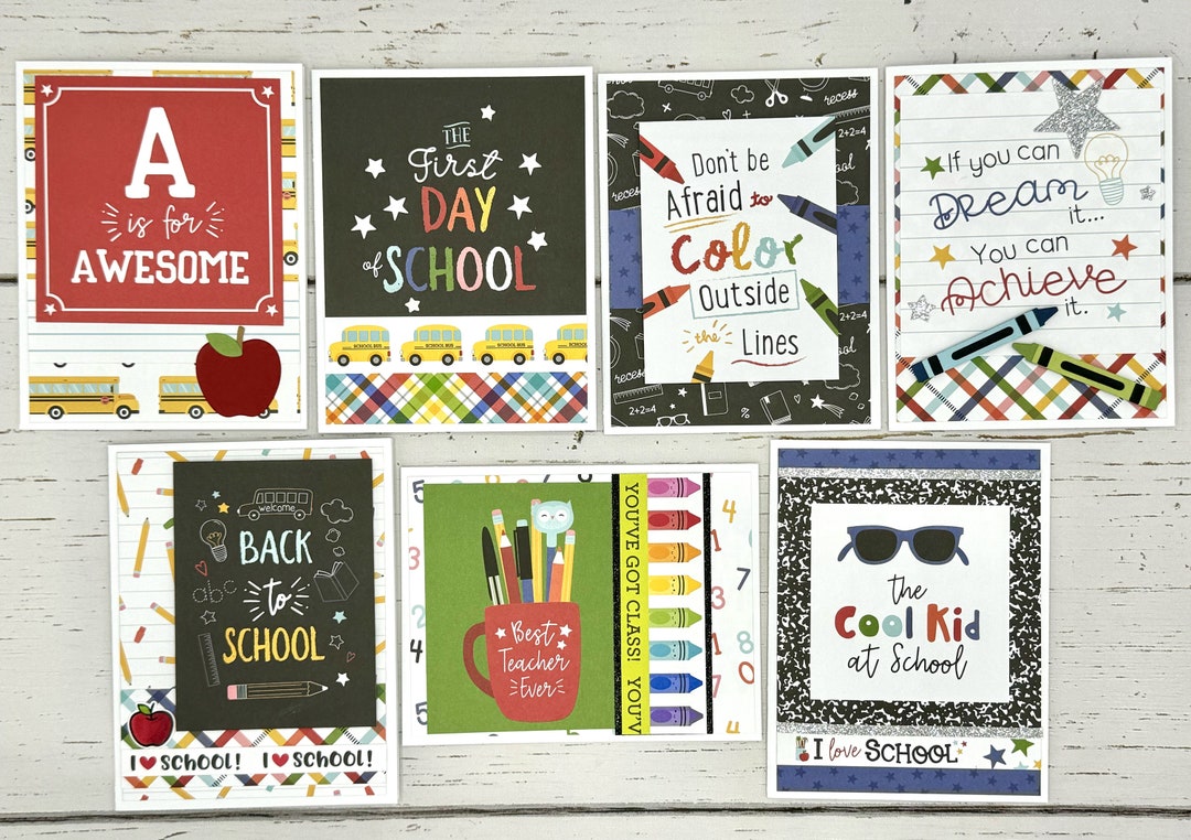 Set of 7 Teacher/school Themed Cards- COMPLETED Card Pack- Handmade ...