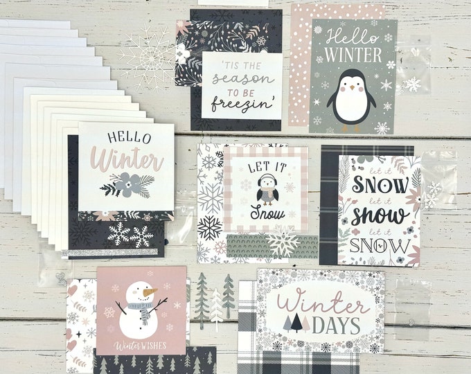 Winter Card Making Kit #1- 7 Card DIY Kit- Make Your Own Adorable Snowy ...