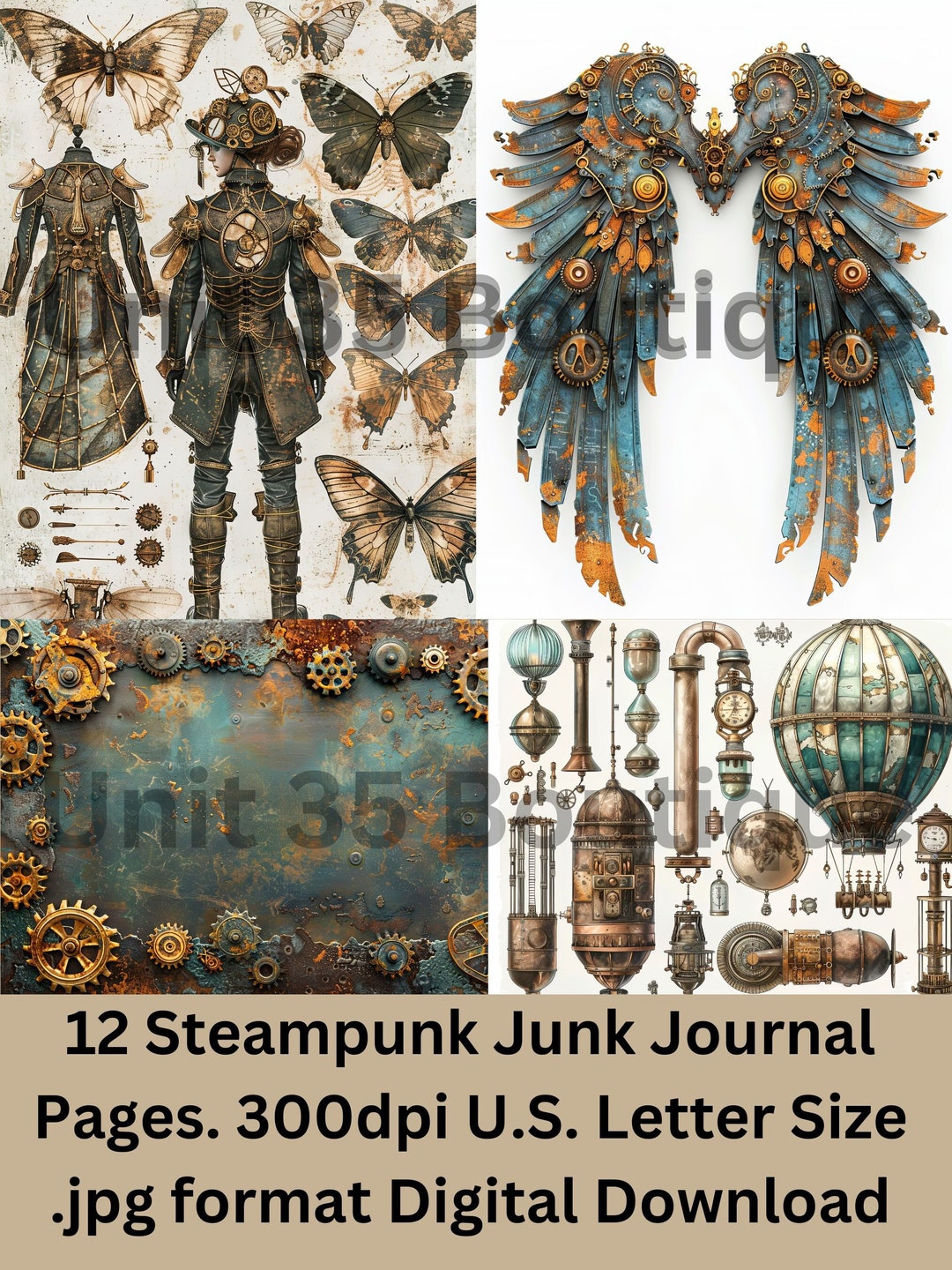 12 Steampunk Themed Printable Junk Journal Pages and Fussy Cuts ...