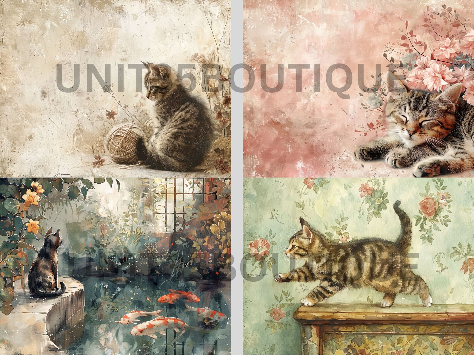 22 Cat Junk Journal Pages Digital Kit, Cats Backgrounds, Design Pages ...