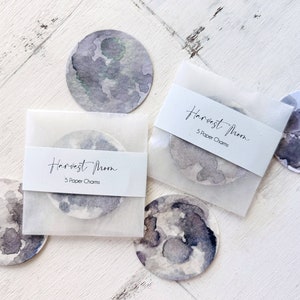 Watercolor Harvest Moon Paper Charms • Set of 5 Handmade Embellishments ...
