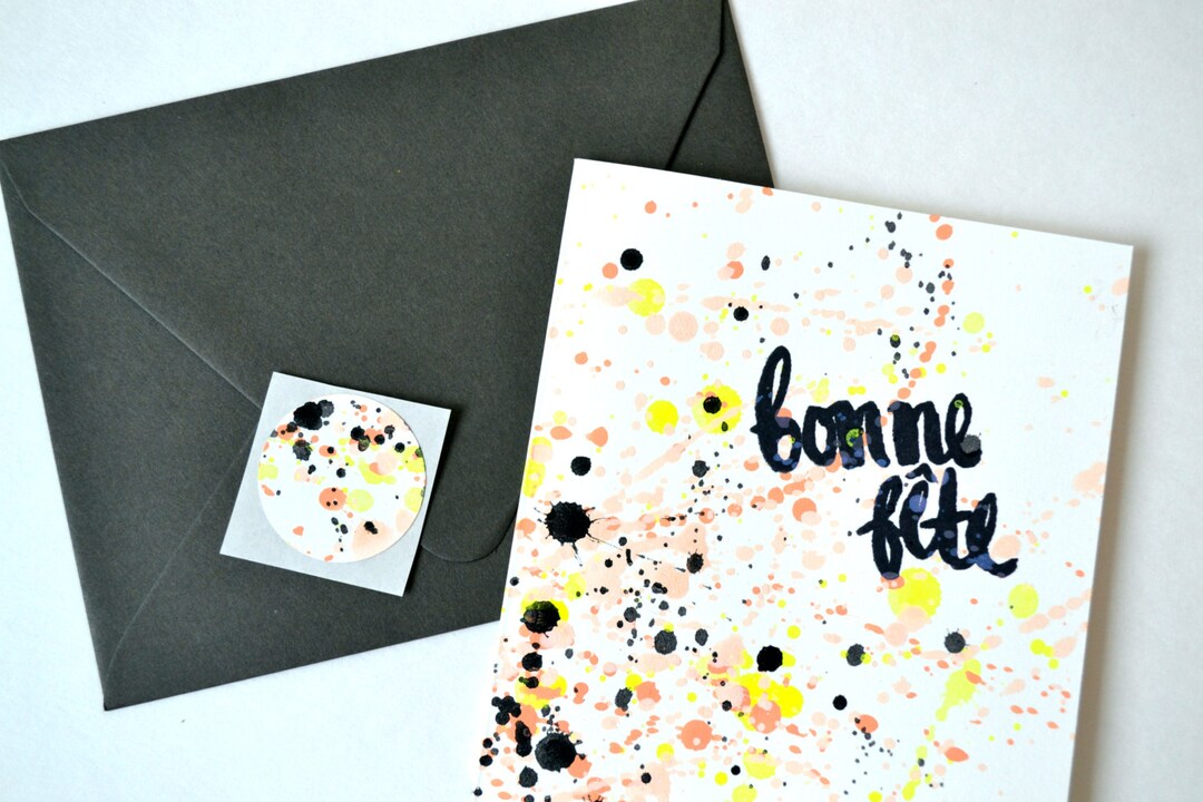Bonne Fête French Birthday Celebration Card - Neon Yellow & Coral ...