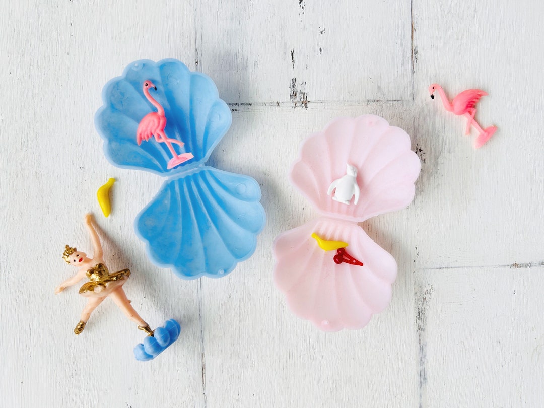 Vintage Plastic Clam Shell Boxes Set of 2 Pastel Trinket Favor ...