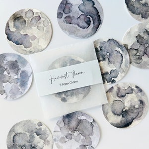 Watercolor Harvest Moon Paper Charms • Set of 5 Handmade Embellishments ...